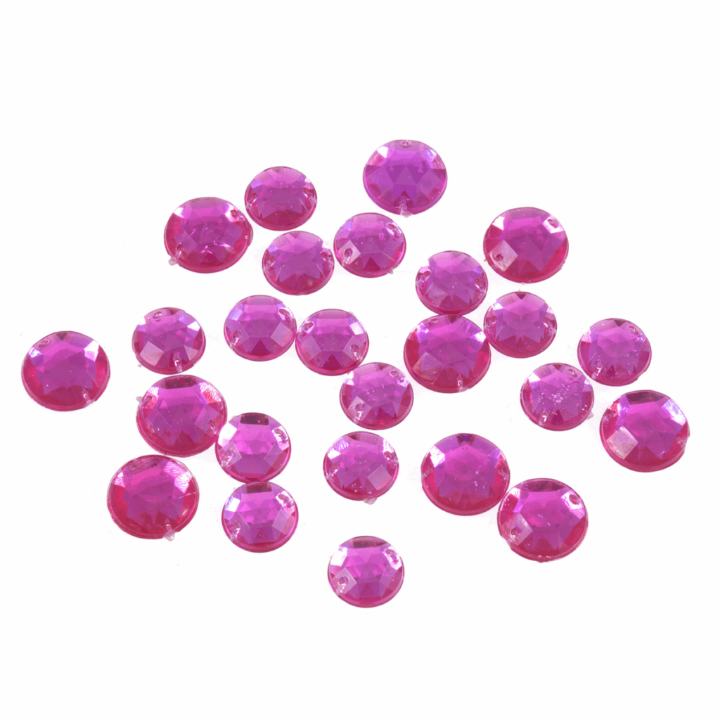 12/14mm Fuchsia Round Sew on Bling Gems