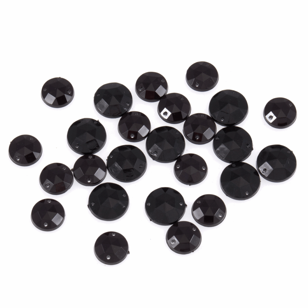 12/14mm Black Round Sew on Bling Gems